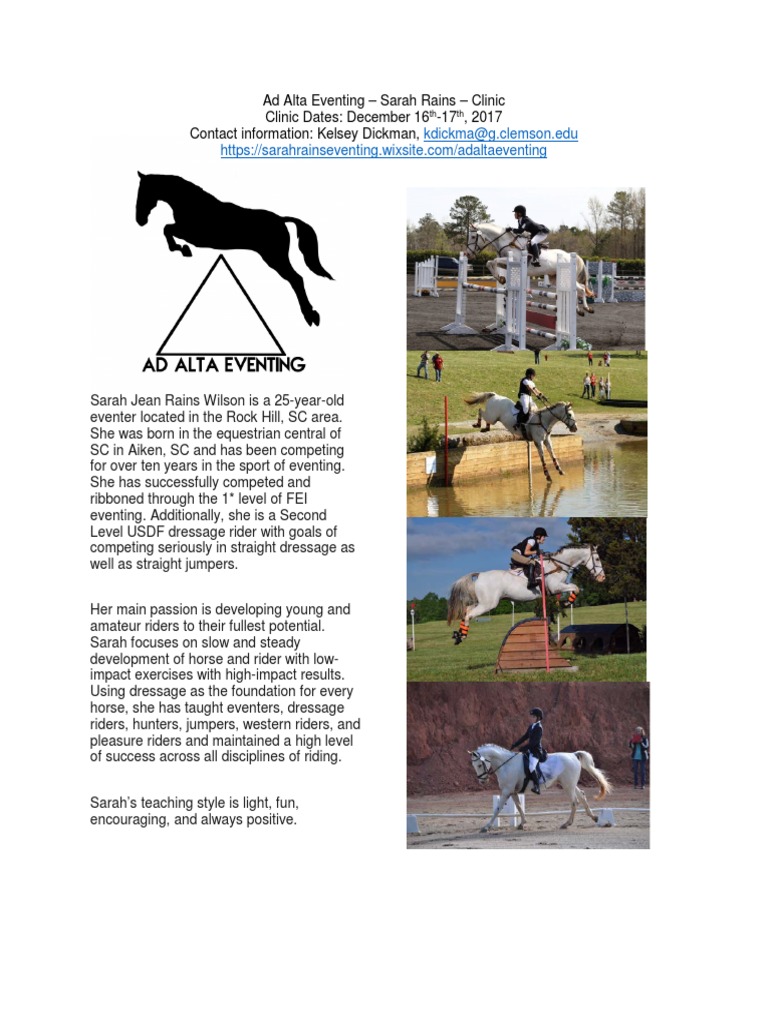 Sarah Rains Eventing Clinic | PDF | Equestrianism | Dressage
