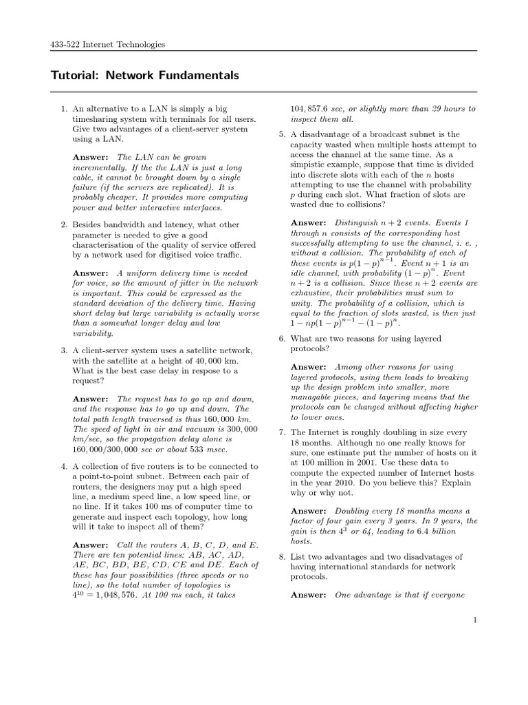 Tutorial Network Fundamentals | PDF | Network Topology | Communications ...