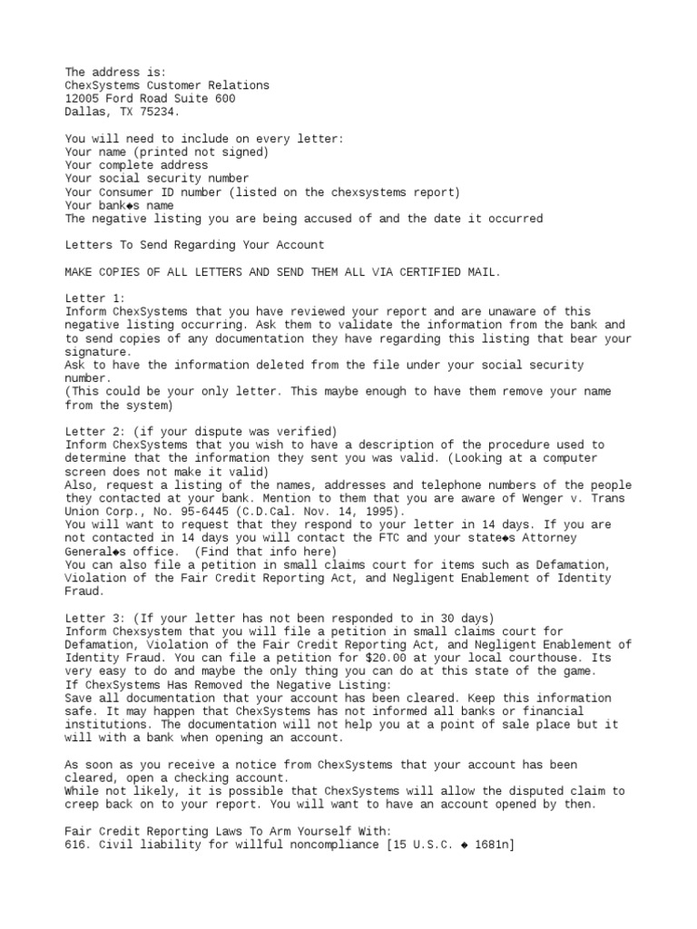 Chexsystems Removal Kit | PDF | Damages | Fraud