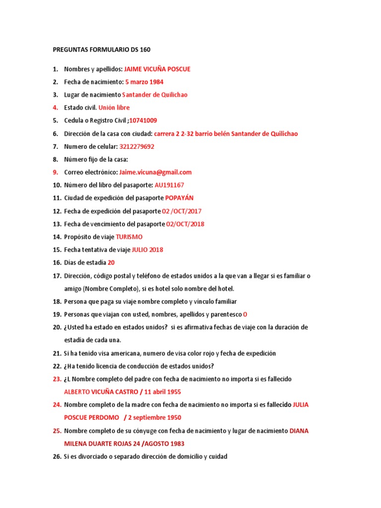 Formulario Ds 160