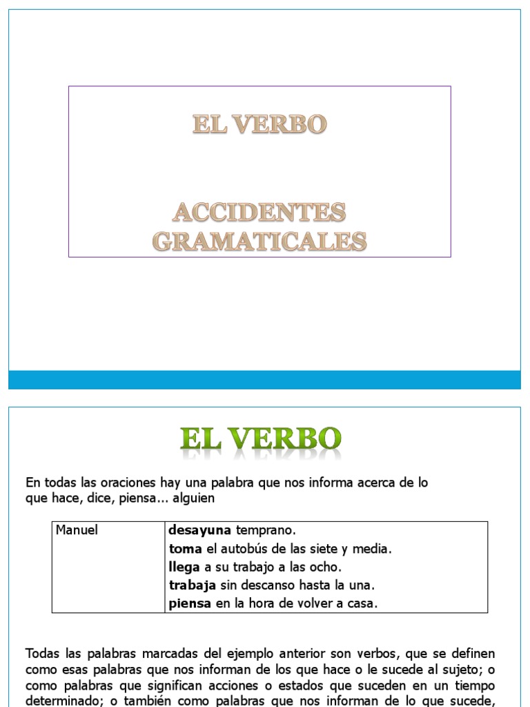 Accidentes Del Verbo | Verbo | Conjugación gramatical