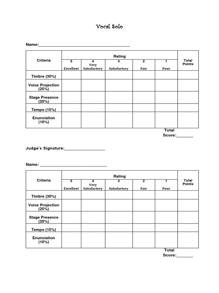 Criteria For Singing Contest | PDF