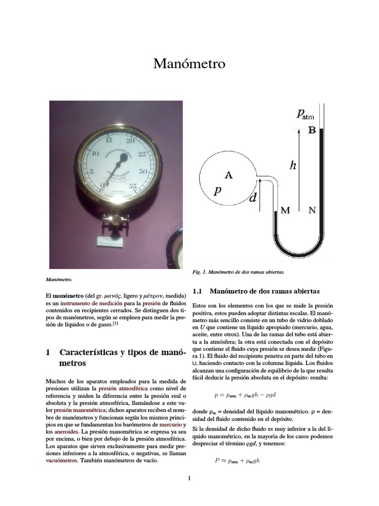 Manometro PDF | PDF | Medida de presión | Gases