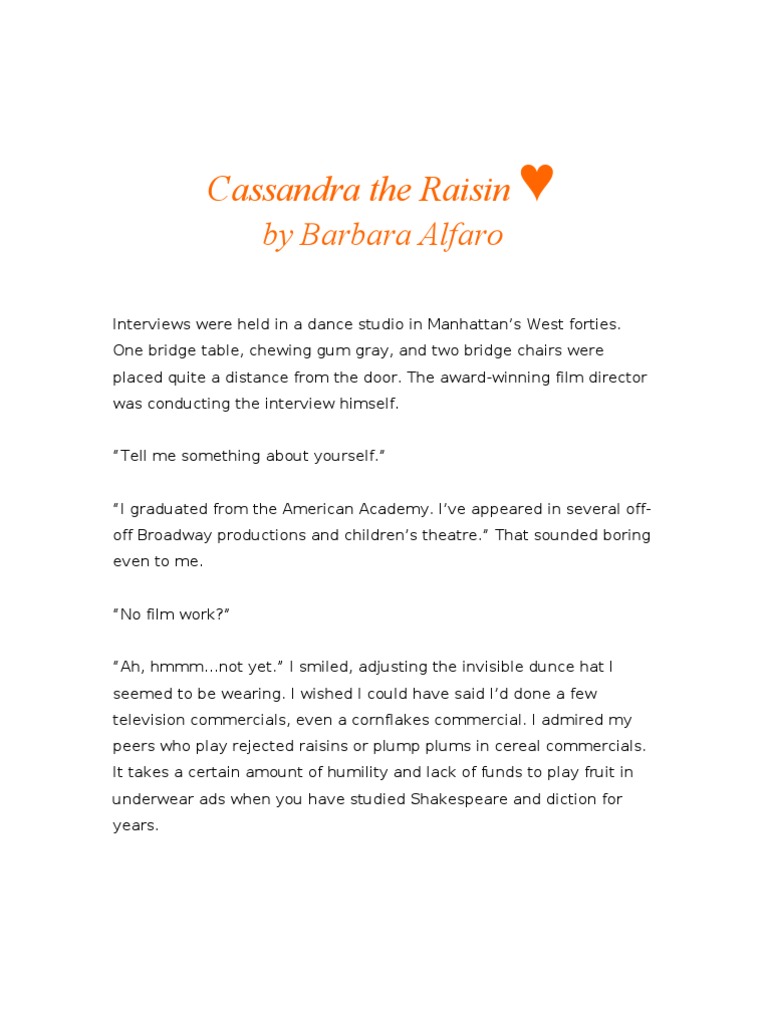 Cassandra The Raisin | PDF | Theatre | Entertainment (General)