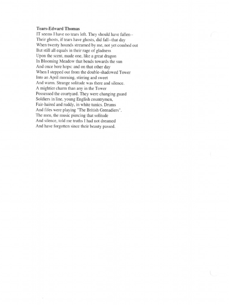 Tears - Edward Thomas | PDF