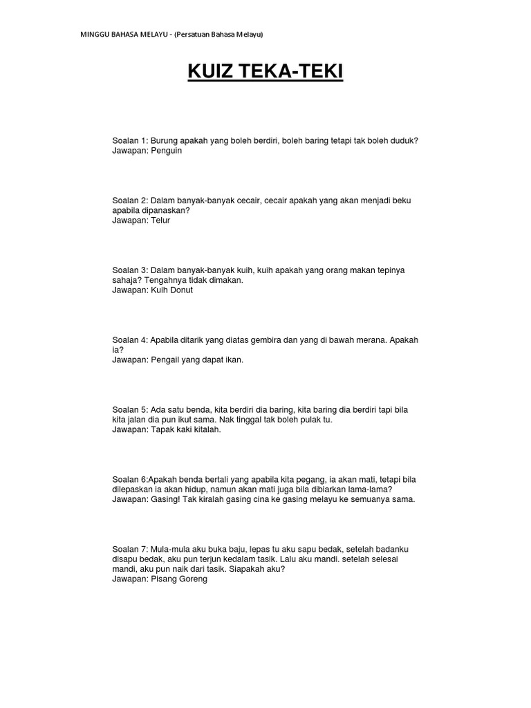 Kuiz Teka-Teki & Jawapan | PDF