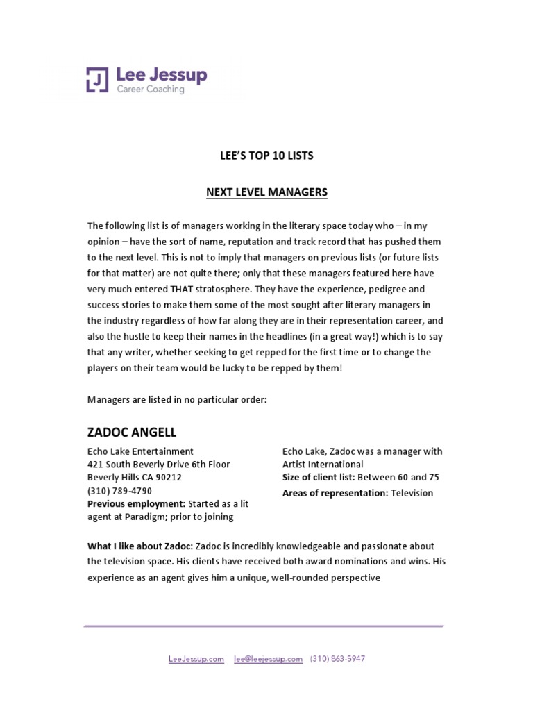 Lee Jessup Top 10 Managers List | PDF