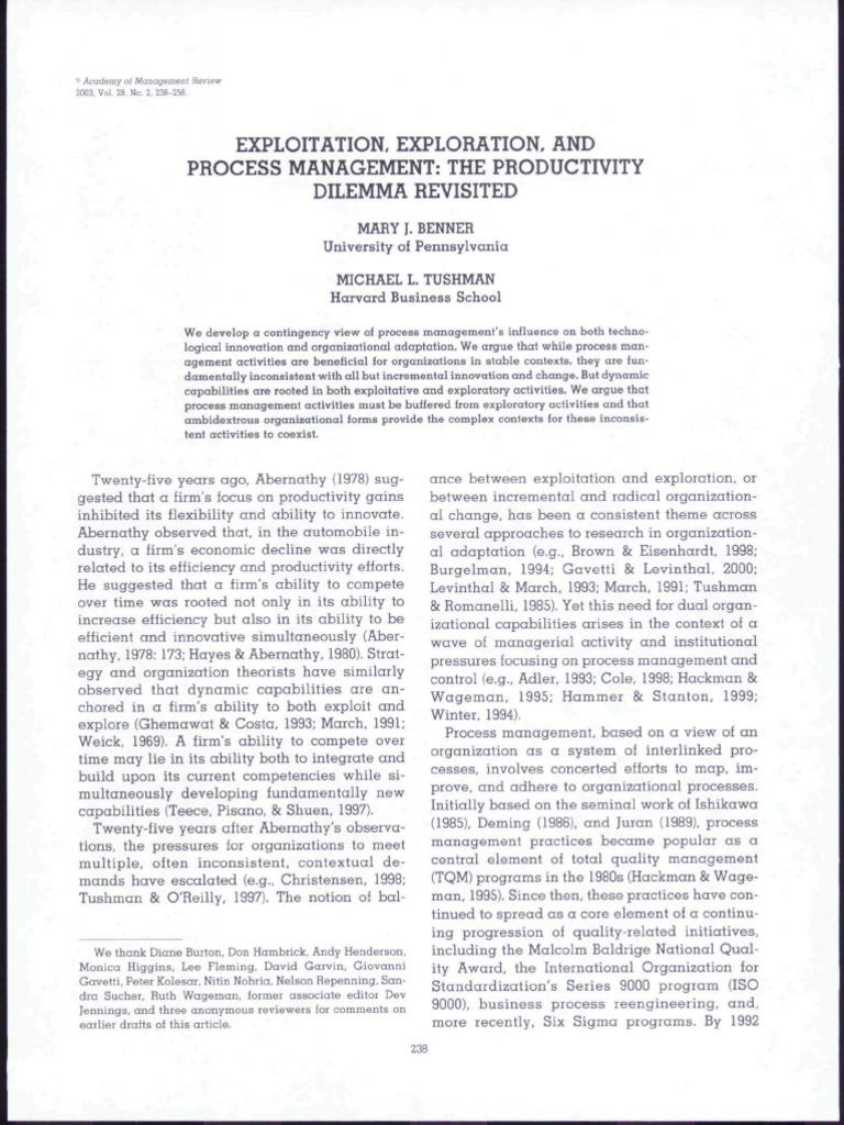 Exploitation, Exploration, and Process Management: The Productivity ...