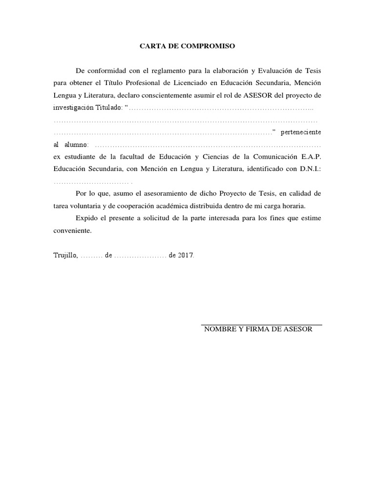Carta de Compromiso TESIS UNT | PDF