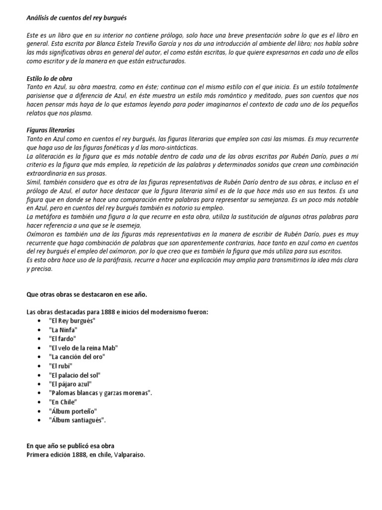 Análisis de Cuentos Del Rey Burgués | PDF | Cuentos | Autor