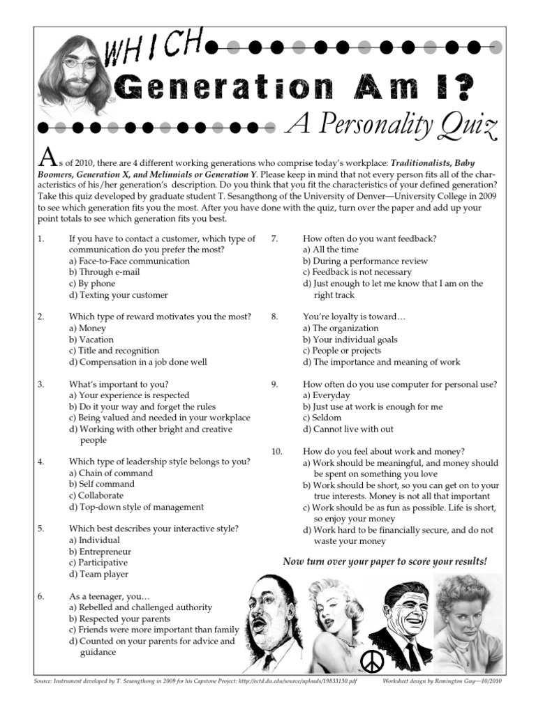 Generational Personality Quiz Handout | PDF | Behavioural Sciences ...