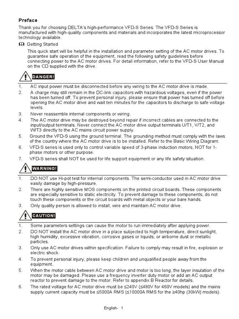 VFD-S Quick Start Manual | PDF | Mains Electricity | Power Inverter