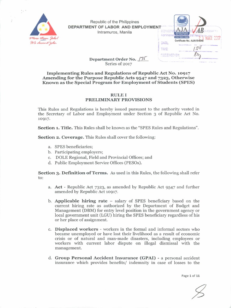 DO 175-17 Implementing Rules and Regulations of RA No. 10917 Amending ...