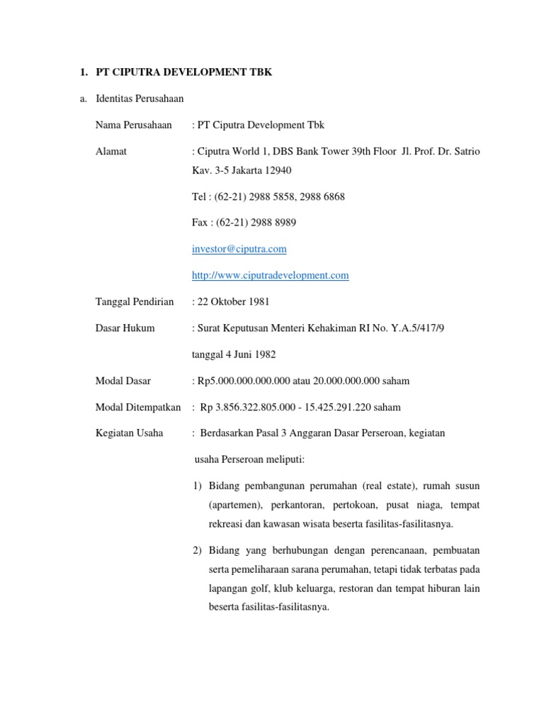 PT Ciputra Development TBK | PDF
