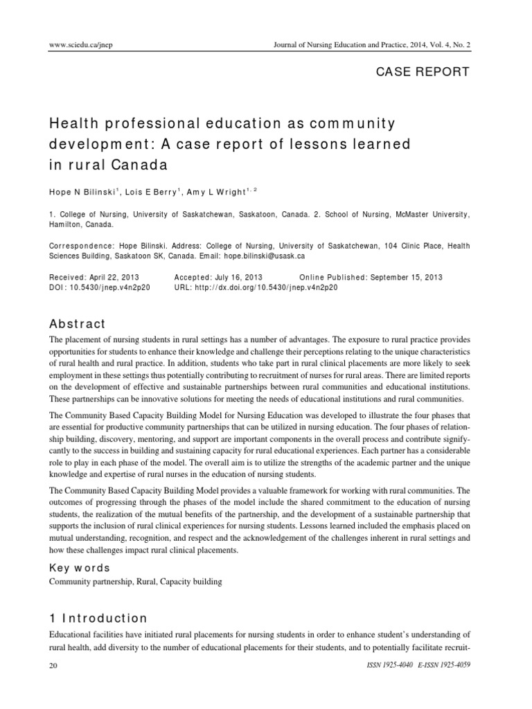 Health Professional Education As Community Development: A Case Report ...