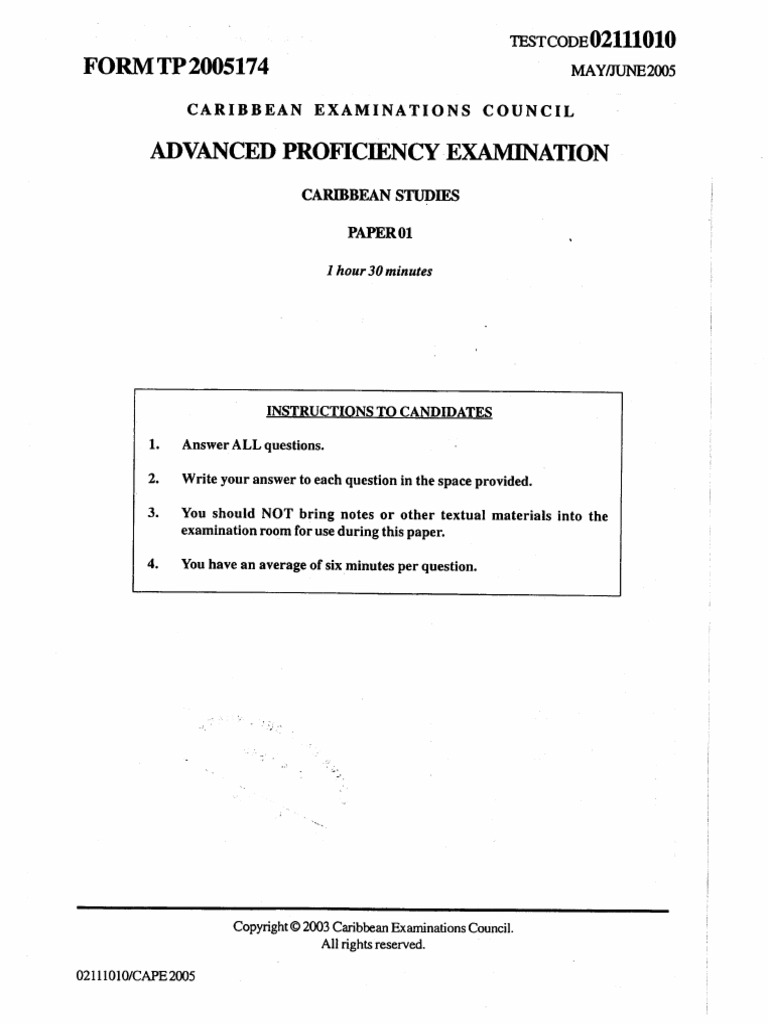 CAPE Caribbean Studies 2005 P1 | PDF | Caribbean | Politics (General)