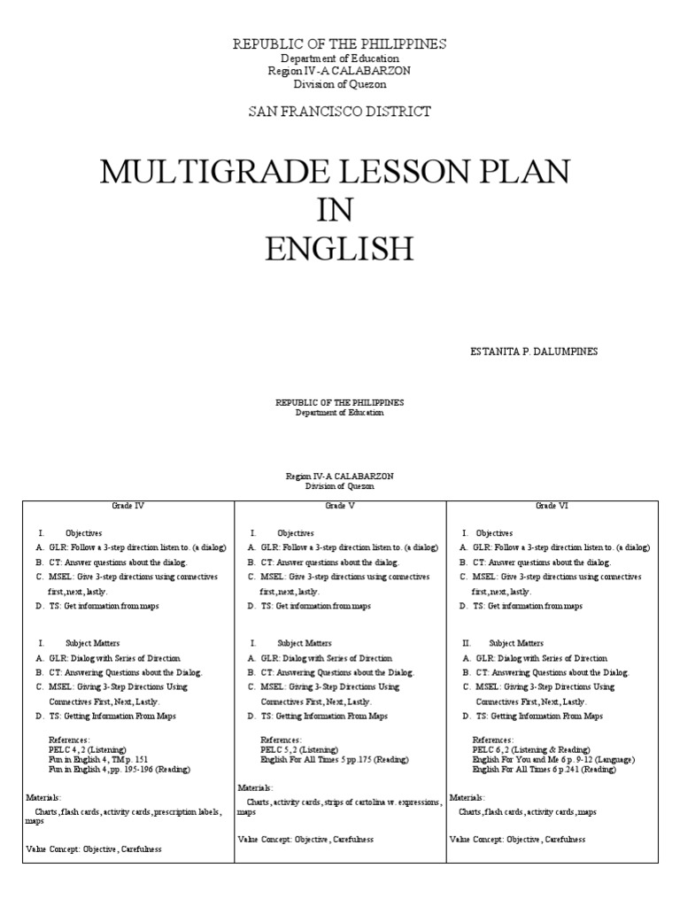 Multi Grade Lesson Plan in English1 | PDF | Nature