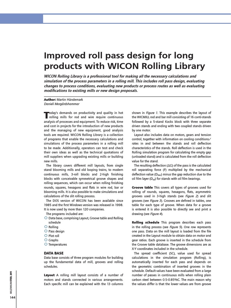 Improved roll pass design for long products with WICON Rolling Library ...