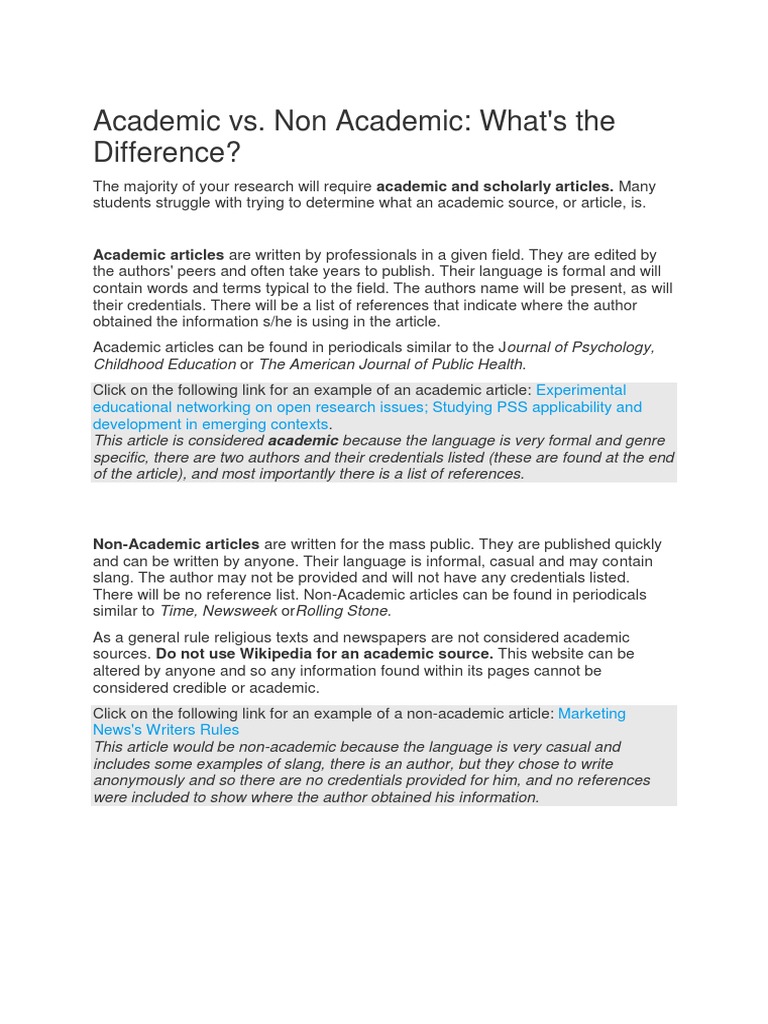 Academic Vs Non Academic | PDF