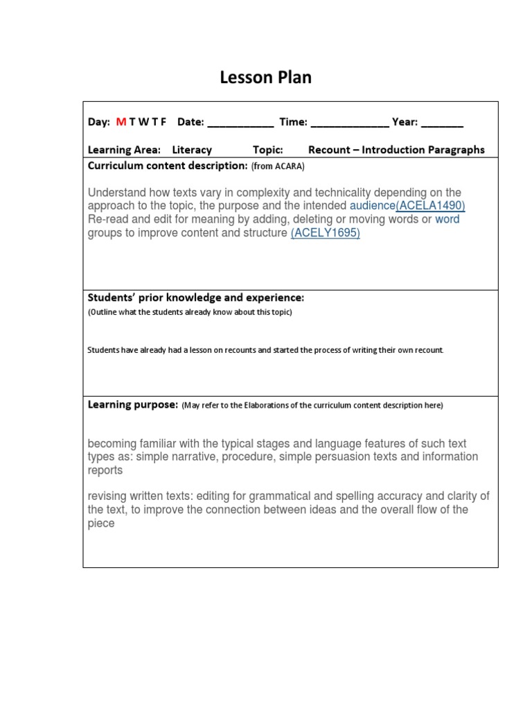 recount - orientation | Curriculum | Lesson Plan