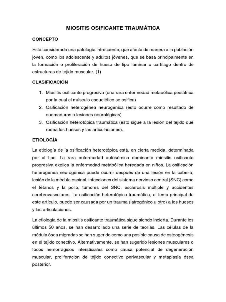 Miositis Osificante Traumática | PDF | Hueso | Dolor