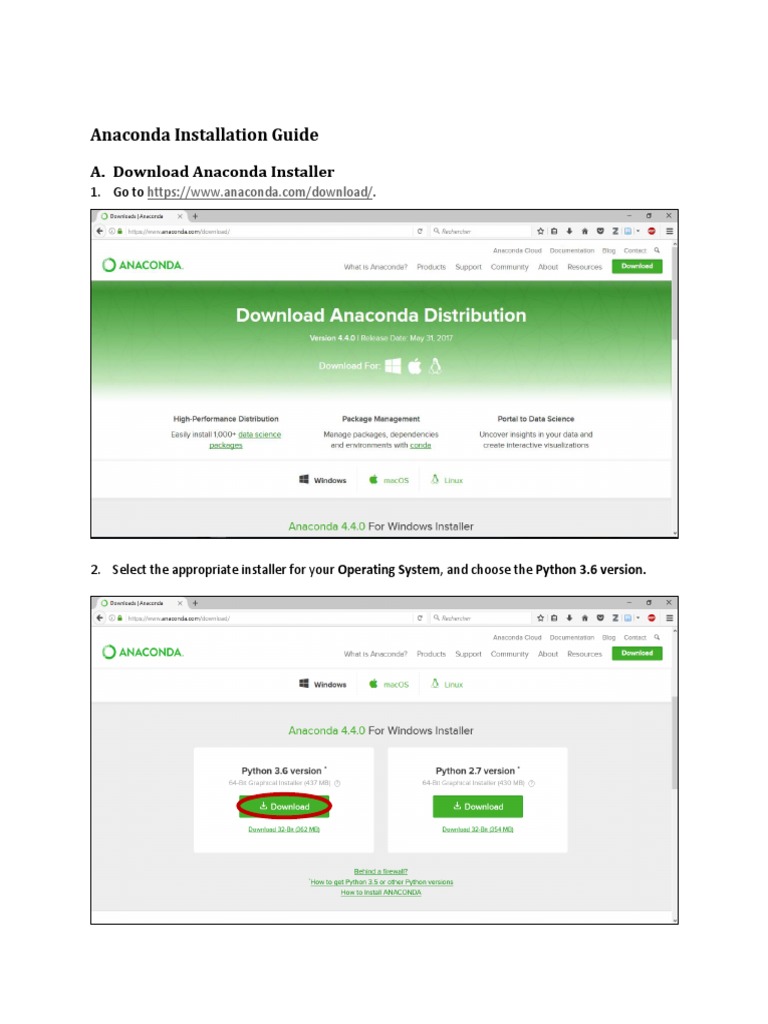 Anaconda Installation Guide: A. Download Anaconda Installer | PDF