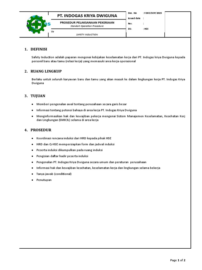 F3 - SOP Safety Induction | PDF