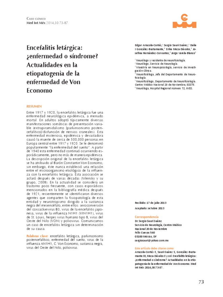 Encefalitis letárgica- ¿enfermedad o síndrome? Actualidades en la ...