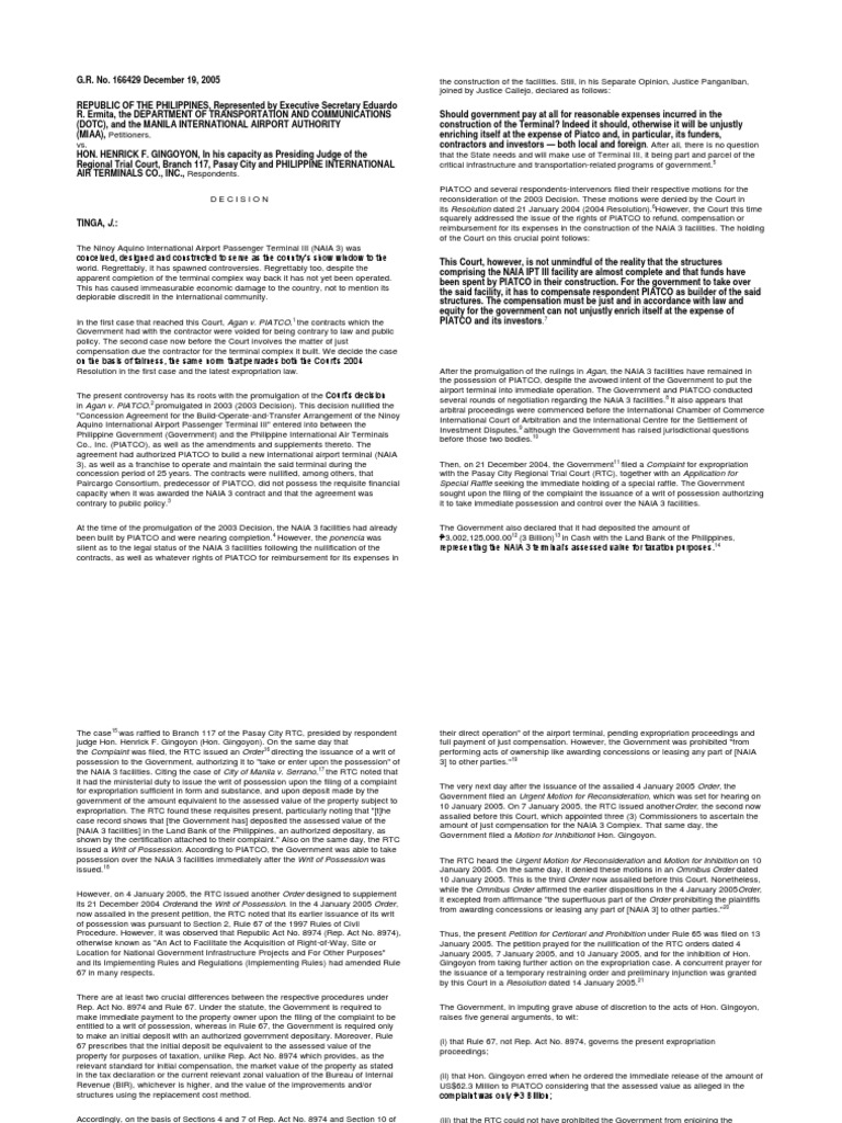 NAIA 3 Expropriation Case Overview | PDF | Eminent Domain | Property