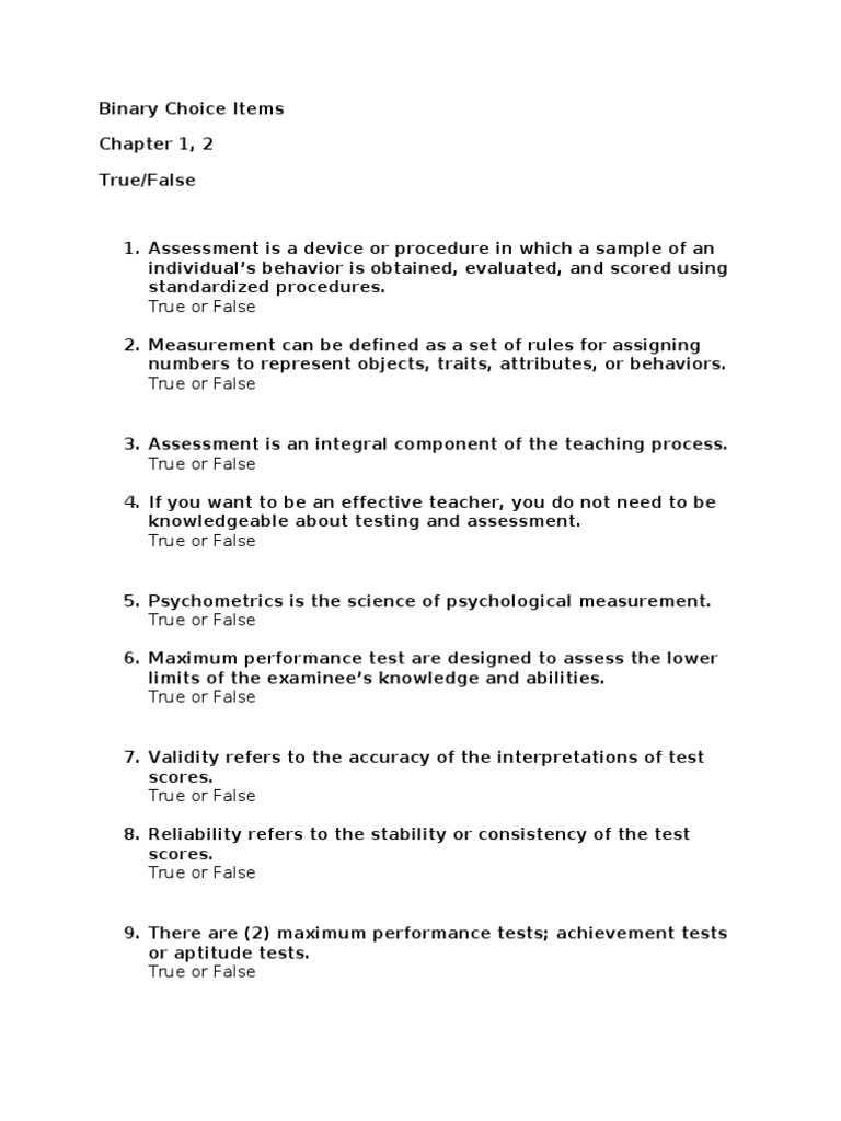 Binary Choice Items | Validity (Statistics) | Test (Assessment)