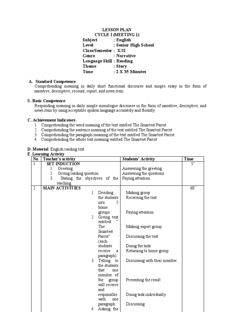 Lesson Plan 31 Mei | PDF | Lesson Plan | Narrative
