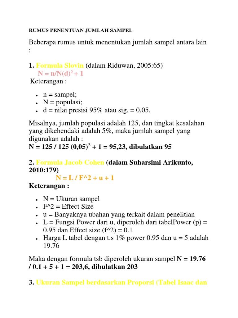 Rumus Penentuan Jumlah Sampel | PDF