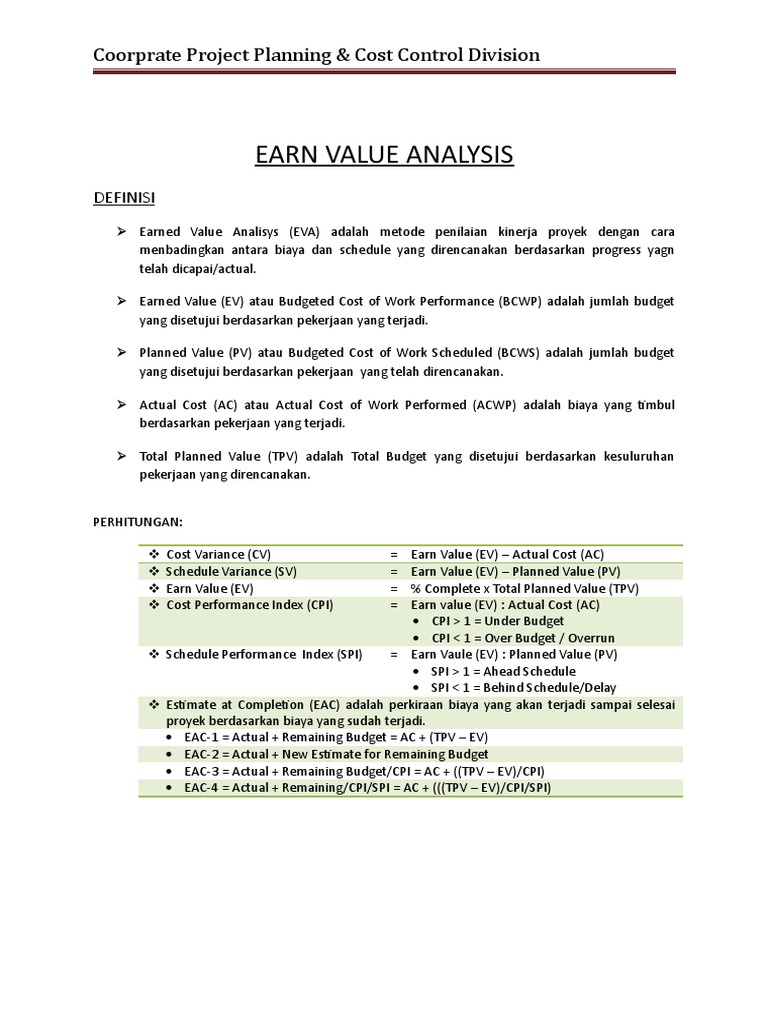 Earn Value Analysis | PDF