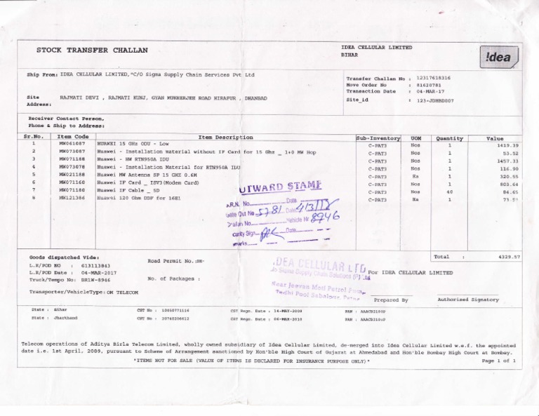 Btitar L &MJ: Challan Liui:Red T:: :-' | PDF | Telecommunications