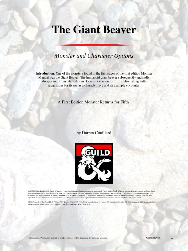 Giant Beaver for 5th Edition | Beaver | Dungeons & Dragons