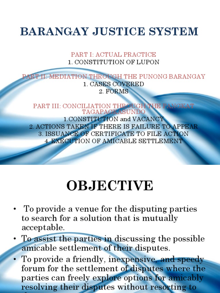 Barangay Justice System Overview | PDF | Mediation | Theft