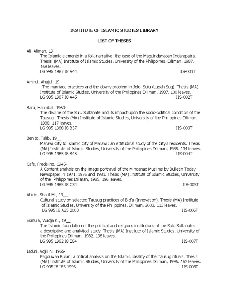 List of Theses | PDF | Philippines | Abrahamic Religions