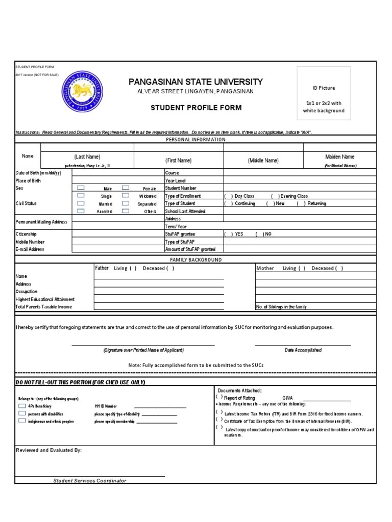 Student Profile Form: A Template for Gathering Essential Personal and ...