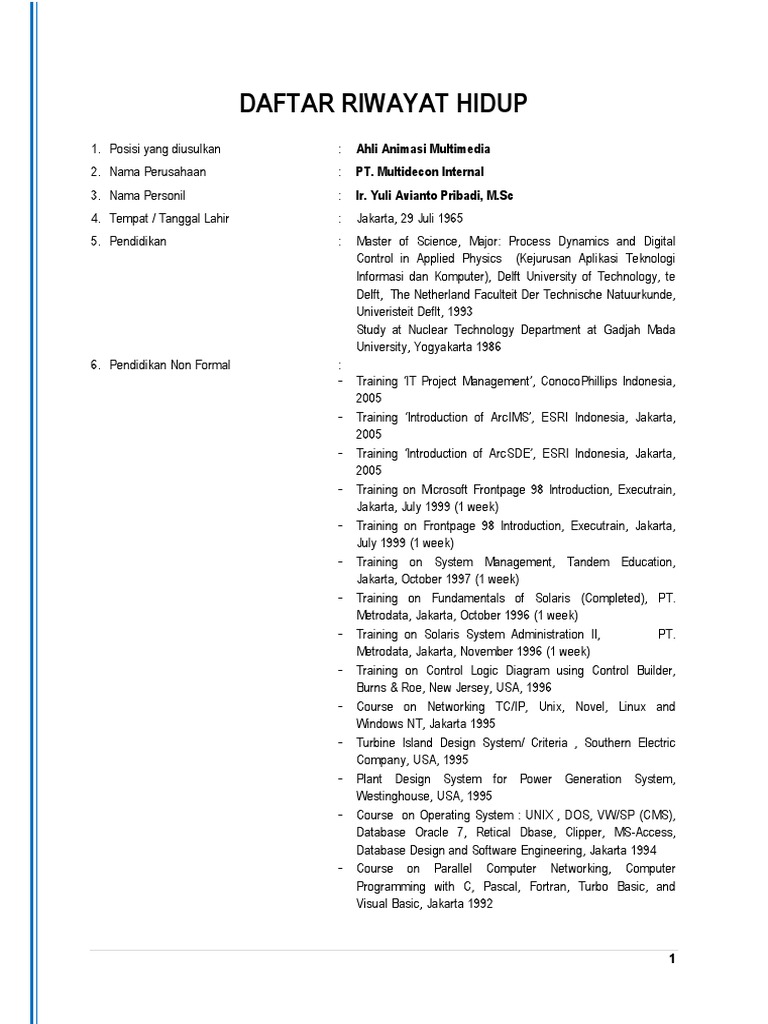Contoh Cv Ahli Animasi Multimedia Pdf