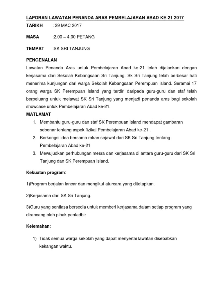 Laporan Lawatan Penanda Aras 2017 | PDF