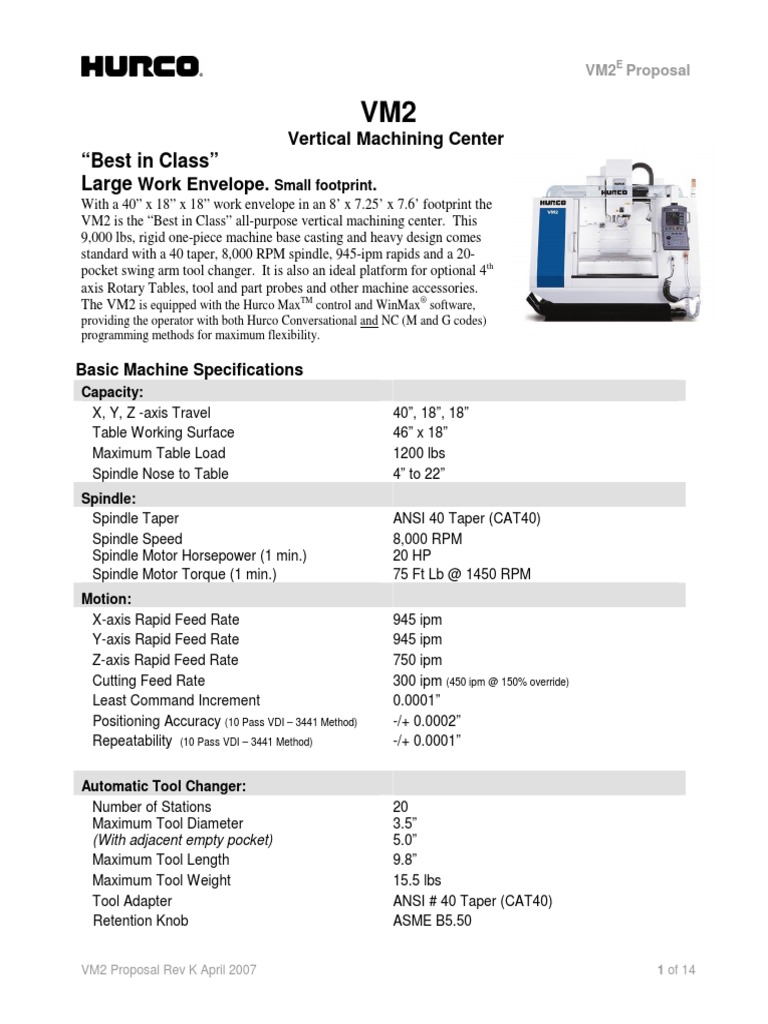 Hurco VM2 Proposal | PDF | Numerical Control | Hard Disk Drive