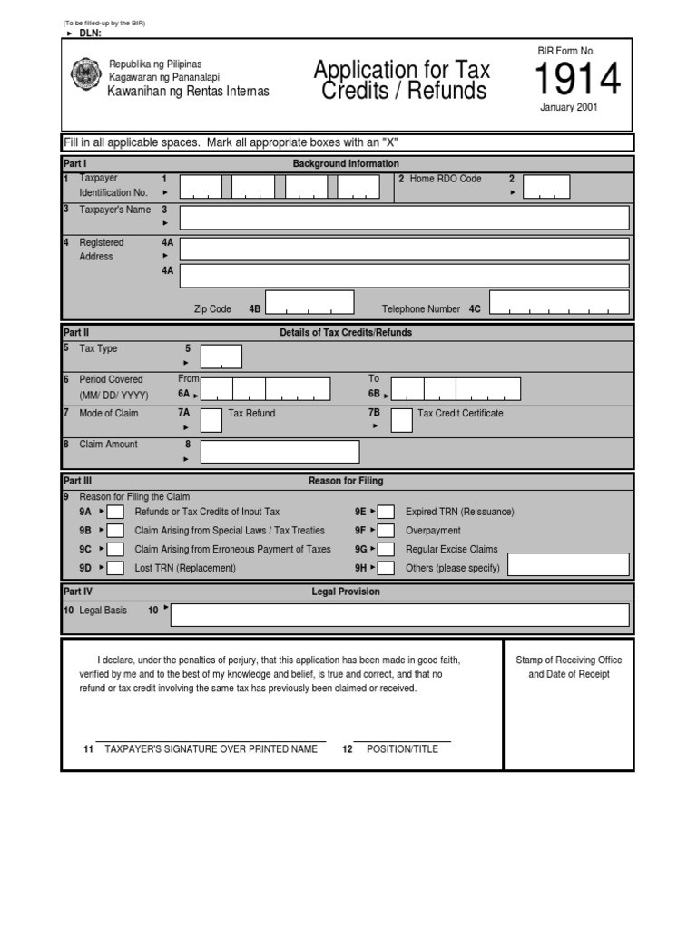 Bir Form No. 1914 | Tax Refund | Taxpayer