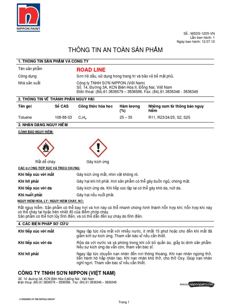 MSDS Nippon Road Line Paint - VIE | PDF
