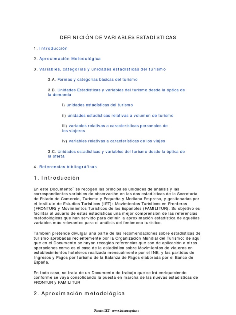 Definicion de Variables Estadisticas | PDF | Turismo | Estadísticas