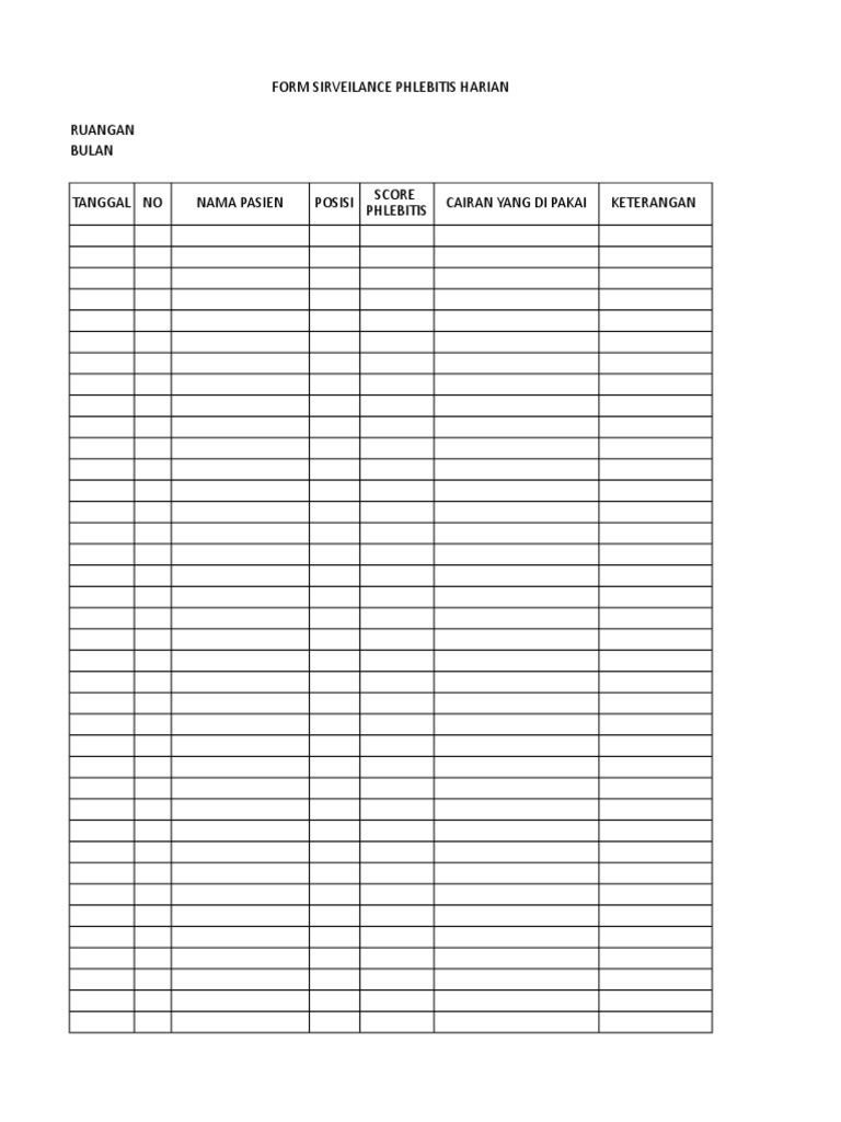 Formulir Harian Pemantauan Phlebitis | PDF | Bisnis