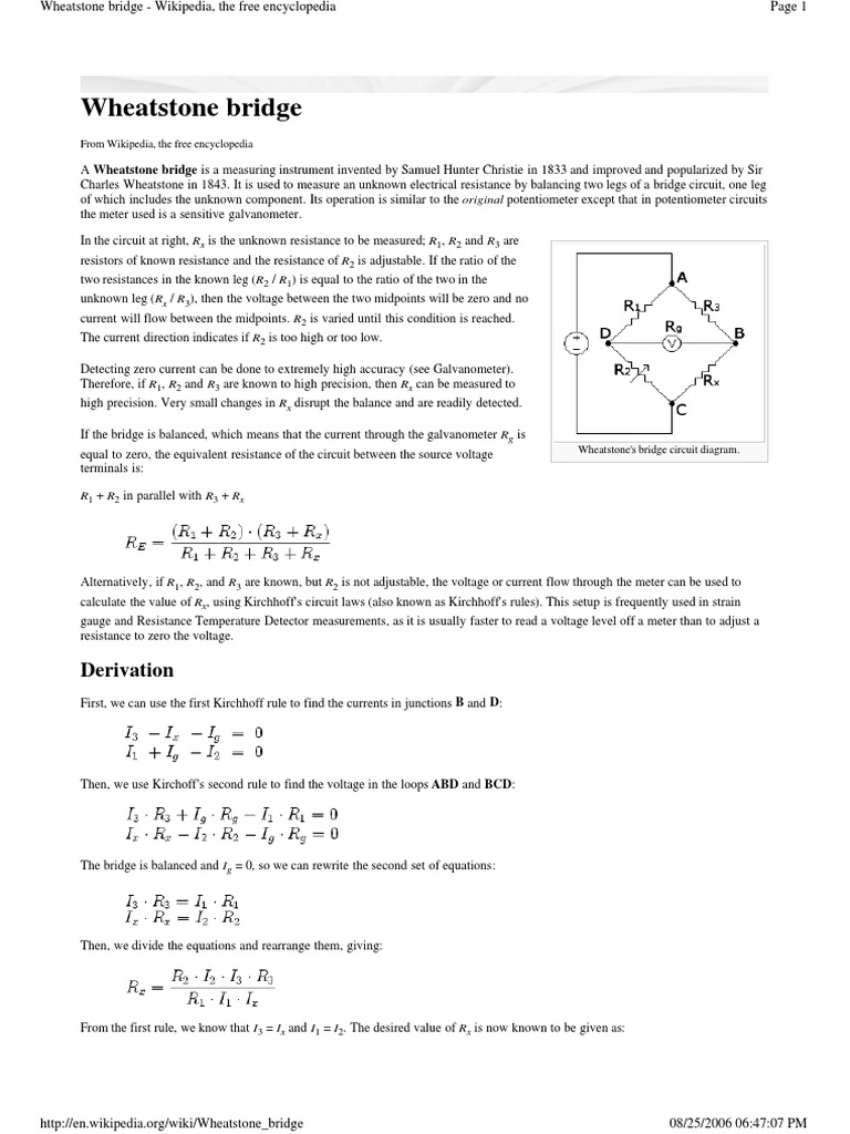 Wheatstone Bridge - Wikipedia | PDF | Electromagnetism | Electrical ...