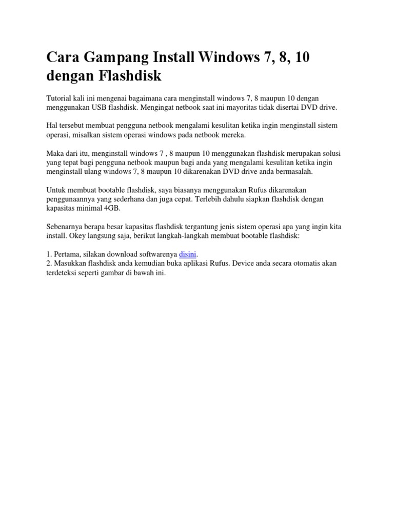 Cara Bootable Flashdisk Menggunakan Rufus | PDF