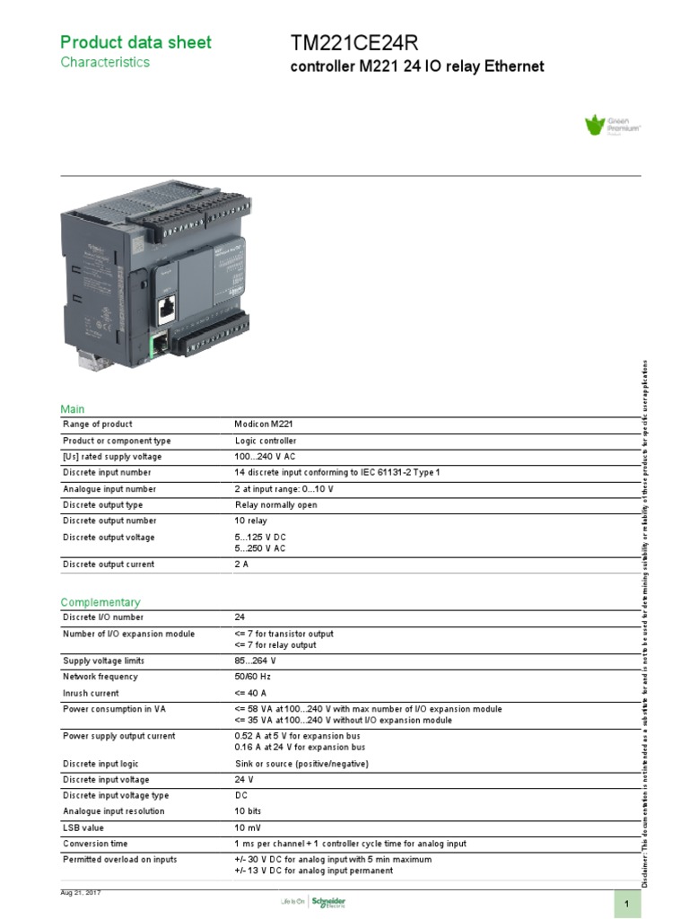 Logic Controller - Modicon M221_TM221CE24R | Usb | Power Supply