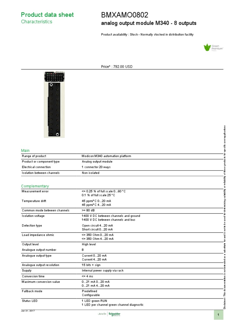 Modicon X80 Modules - BMXAMO0802 | PDF | Analogue Electronics | Power Supply