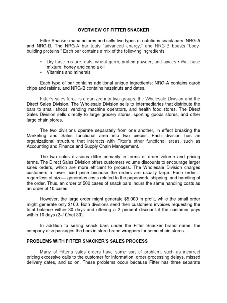 Fitter Snacker 1 Overview of Fitter Snacker | Sales | Warehouse